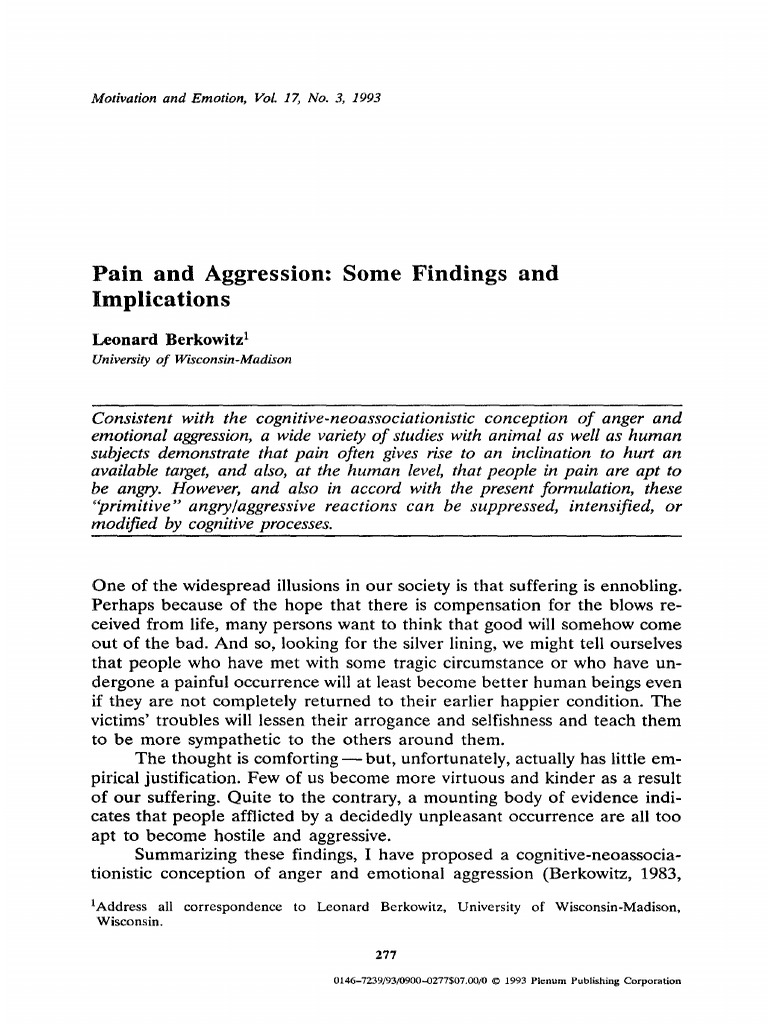 Pain and Aggression | PDF | Anger | Aggression