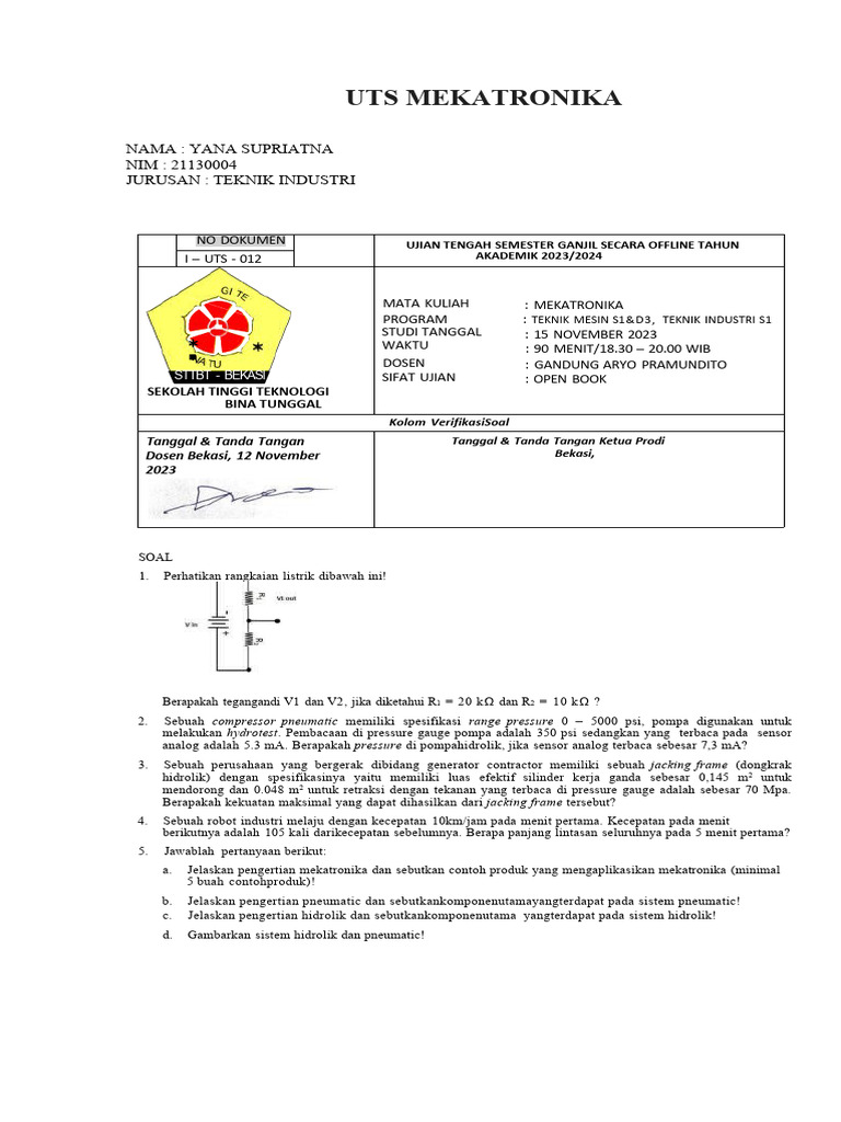 UTS Mekatronika | PDF | Teknologi & Rekayasa