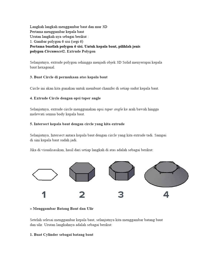 Menggambar Baut dan Mur 3D di AutoCAD | PDF