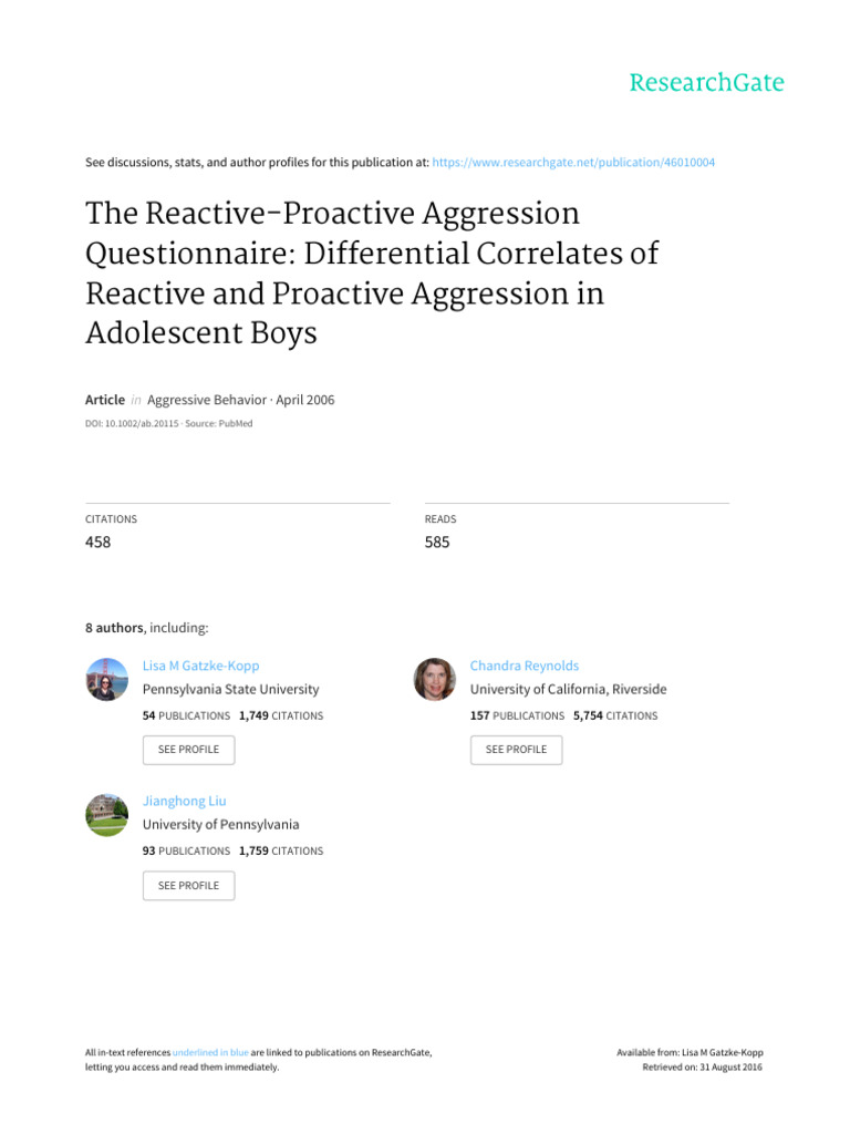 Reactive-Proactive Agression Questionnaire | Download Free PDF | Psychopathy | Aggression