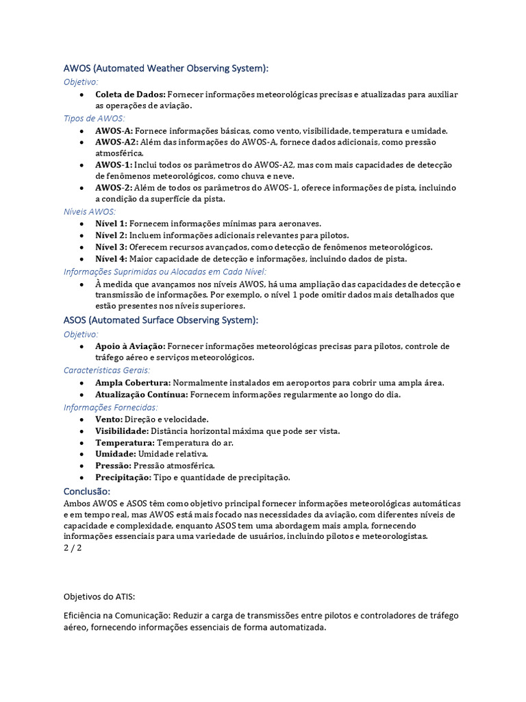 AWOS (Automated Weather Observing System) | PDF | Regras de voo por ...