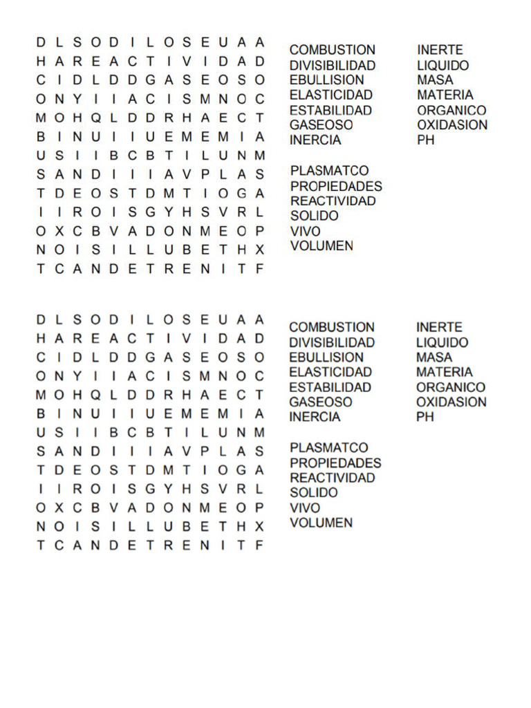 Sopa de Letras La Materia | PDF