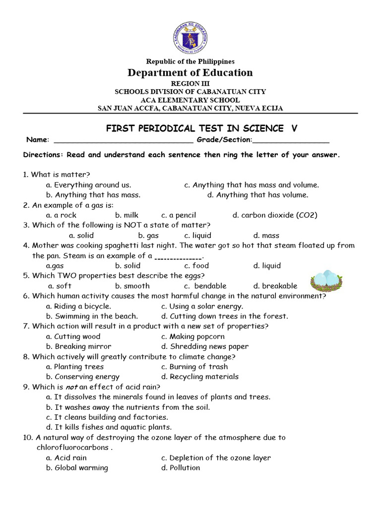 First Periodical Test in Science V | PDF | Reuse | Recycling