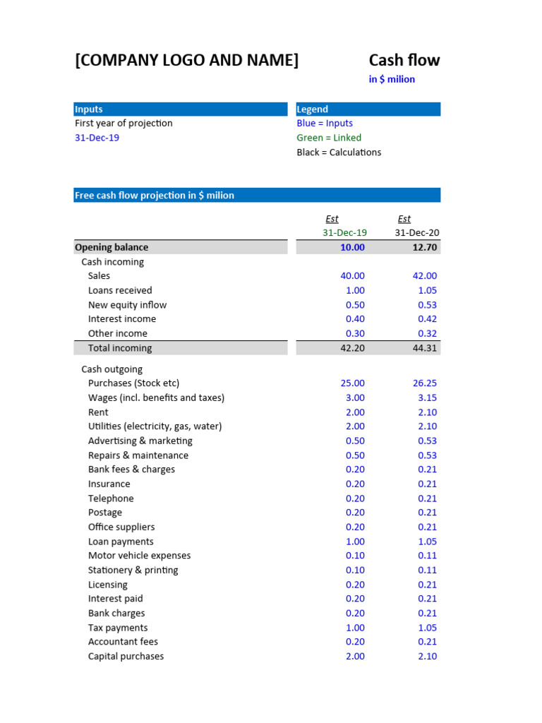 Cash Flow Projections Example | Download Free PDF | Expense | Free Cash ...