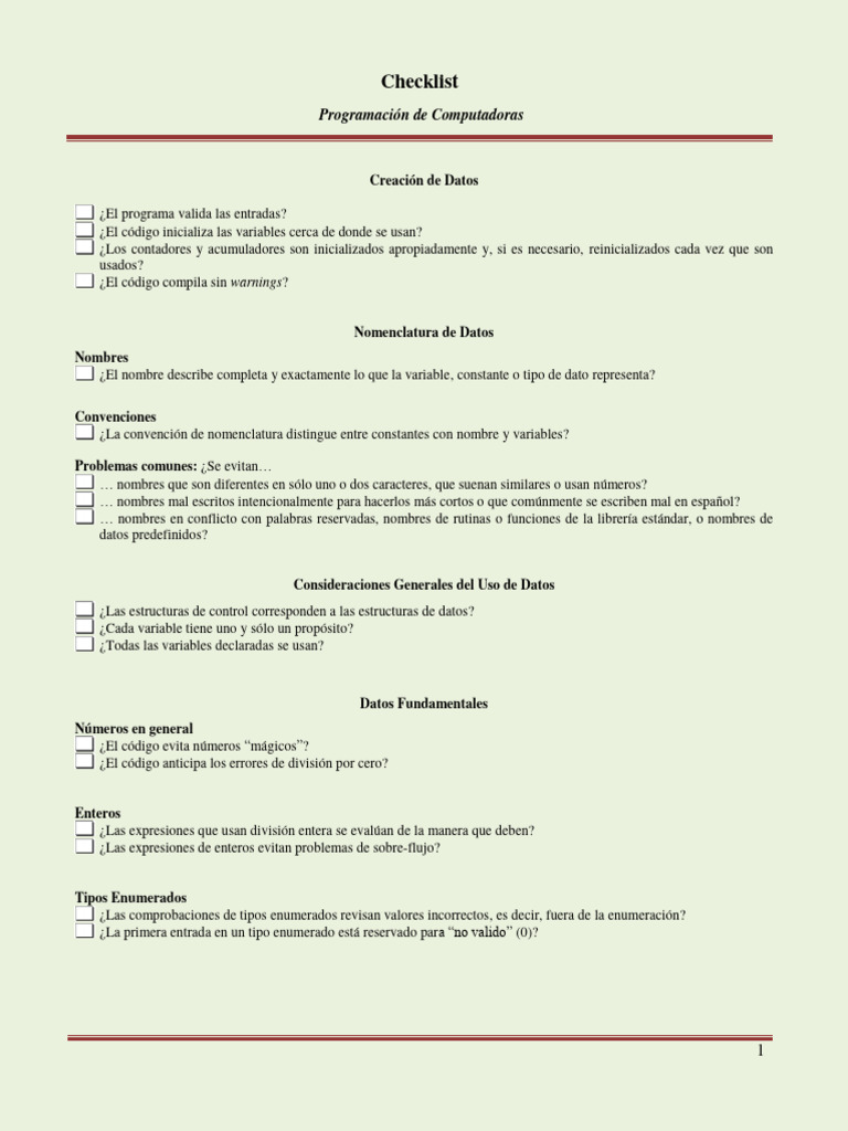 Checklist | PDF | Lenguaje de programación | Programa de computadora
