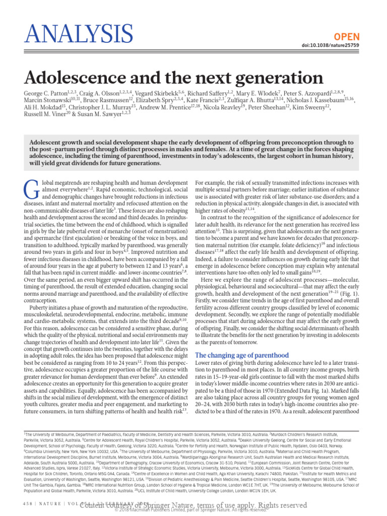 Adolescence and The Next Generation | PDF | Pregnancy | Adolescence