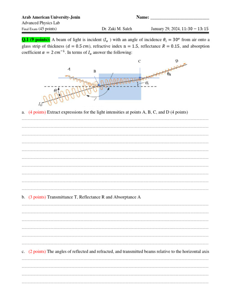 Advanced Lab Final 0Q | PDF | Refractive Index | Physical Phenomena