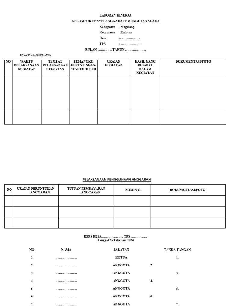 Format Laporan Kinerja Kpps Dan Linmas | PDF