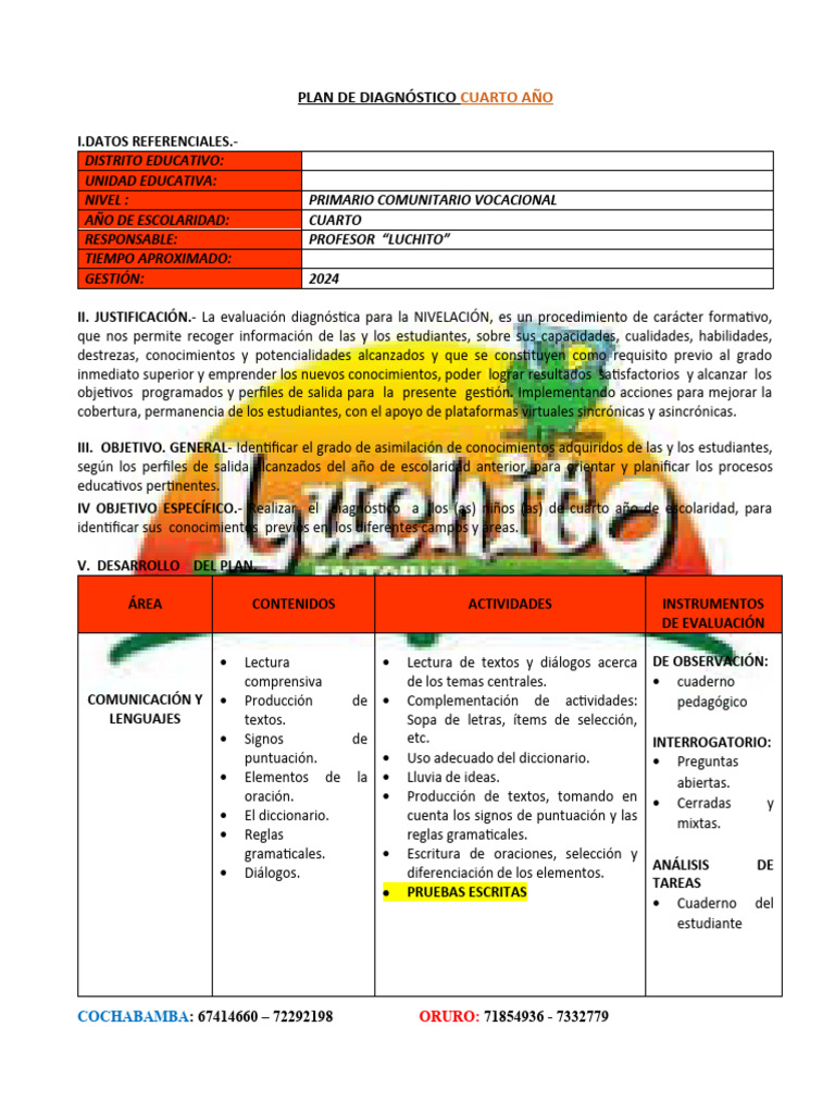 4to Diagnóstico Luchito | PDF | Evaluación | Cognición