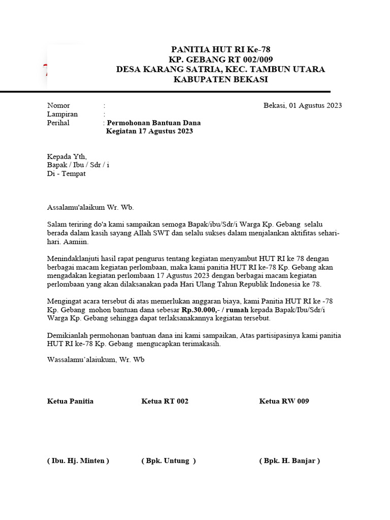 Surat Permintaan Dana 17 an 2023-2 | PDF