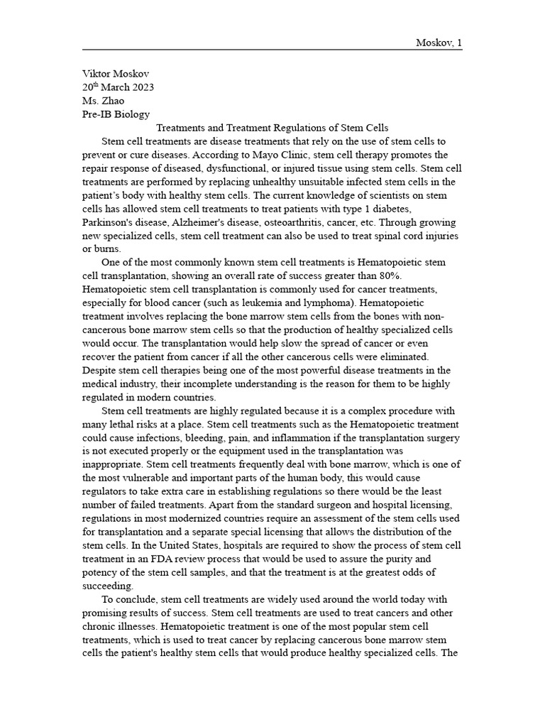 Stem Cell Research Essay Viktor Pdf Hematopoietic Stem Cell Transplantation Stem Cell