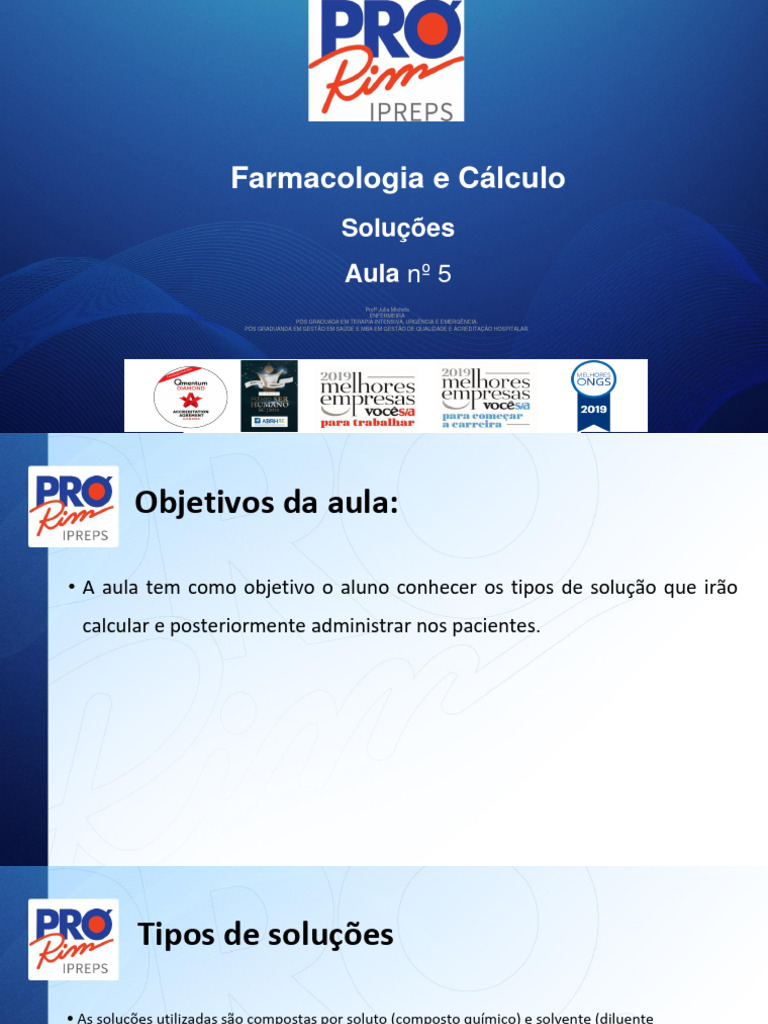 Aula 5 Tipos de Soluç Õ Es | Download grátis PDF | Sódio | Soro fisiológico