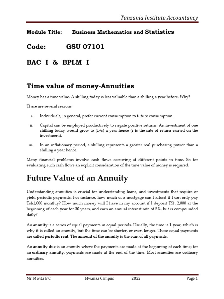 Annuity | PDF | Net Present Value | Discounted Cash Flow