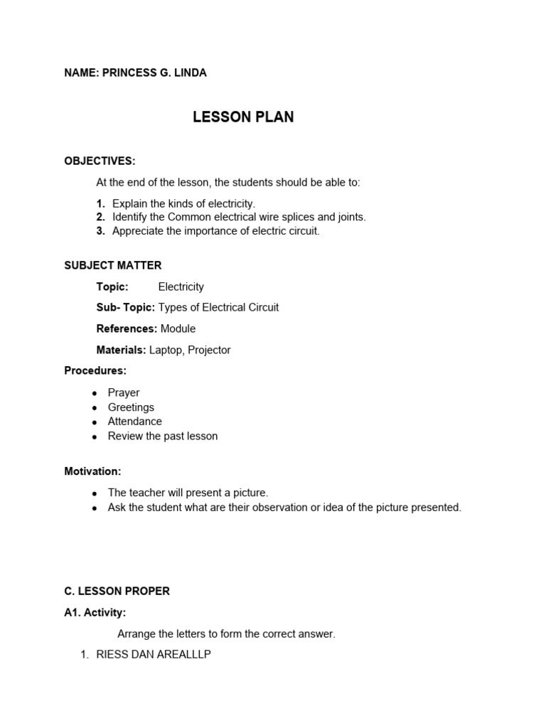 LESSON PLAN | PDF | Series And Parallel Circuits | Electrical ... LESSON PLAN | PDF | Series And Parallel Circuits | Electrical ...