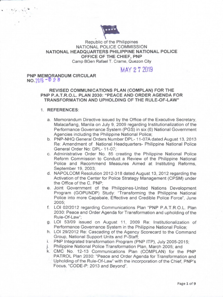 PNP MC 2019-028 (Revised COMPLAN For PNP PATROL PLAN 2030) | PDF