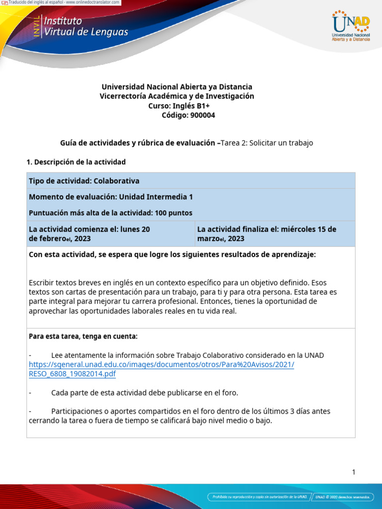 Español Activities Guide And Evaluation Rubric Unit 1 Task 2 Applying For A Job En Es