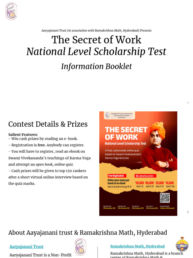 Information Booklet - The Secret of Work National Level Scholarship ...