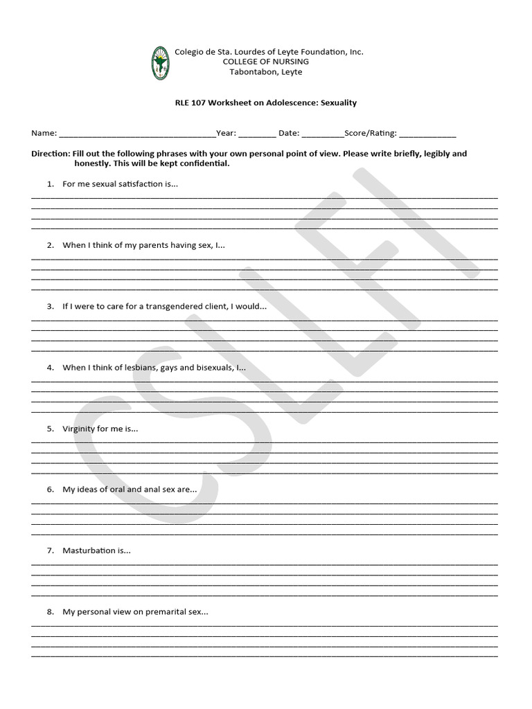 RLE 107 Worksheet: Adolescent Sexuality | PDF | Interpersonal ...