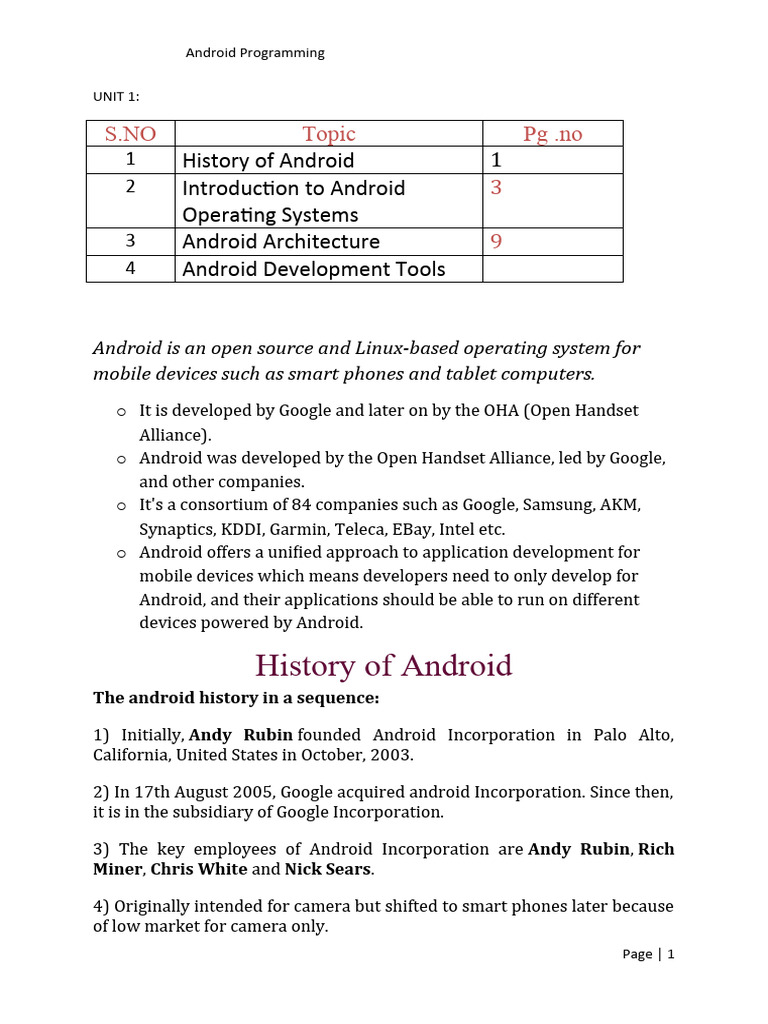 Unit1 Android Pdf Android Operating System Java Programming Language