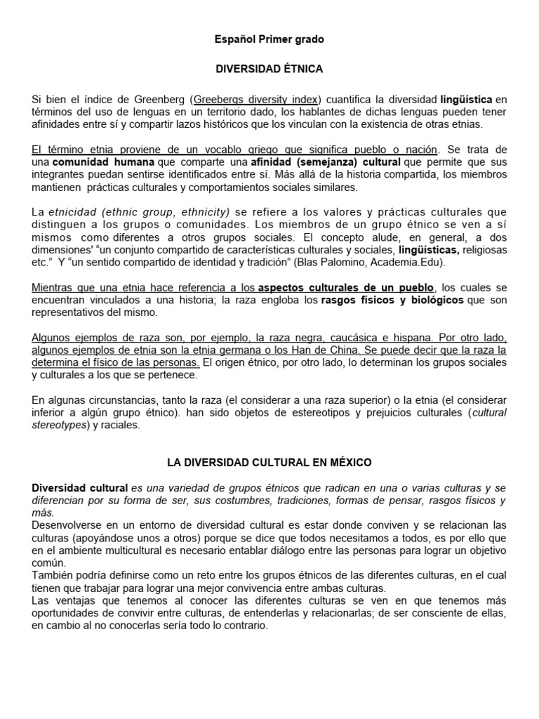 Español 1 LA DIVERSIDAD CULTURAL EN MÉXICO | PDF | Interculturalidad ...