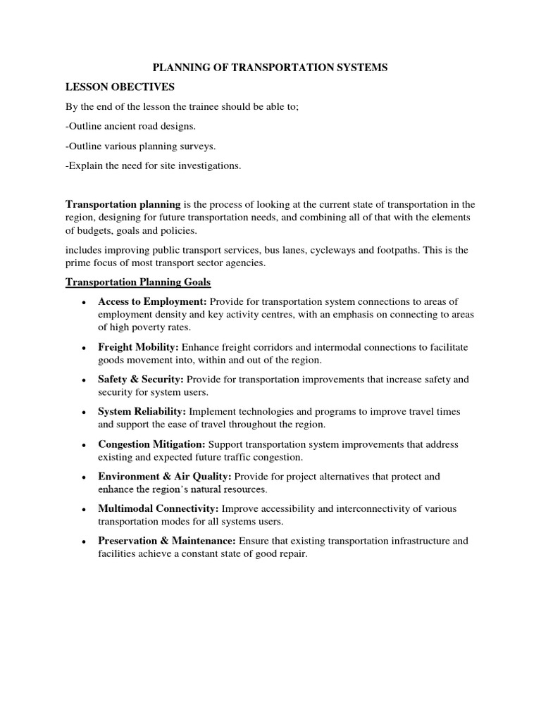 Planning of Transportation Systems | PDF | Transport | Computer Network