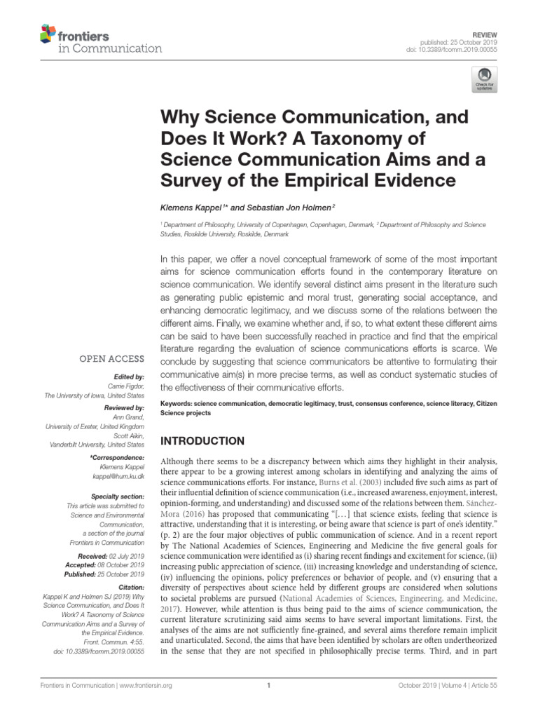 Why Science Communication, and Does It Work - A Taxonomy of Science ...