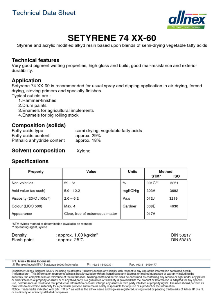 Setyrene 74 XX-60 Tds | PDF | Chemical Substances | Chemistry
