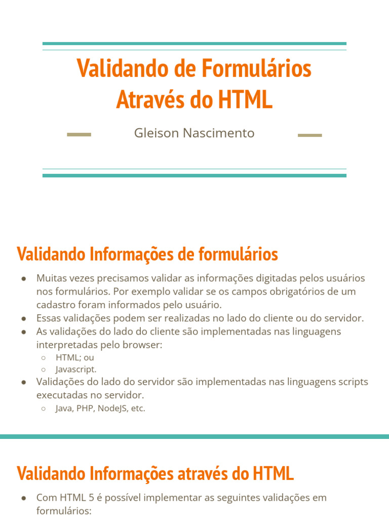 Validacoes HTML Dos Formularios | PDF | Expressão regular (Ciência da ...