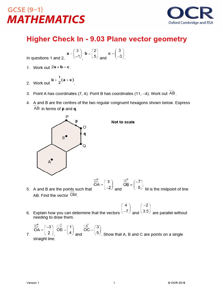 Higher Topic Check in 9.03 Plane Vector Geometry | PDF | Euclidean ...