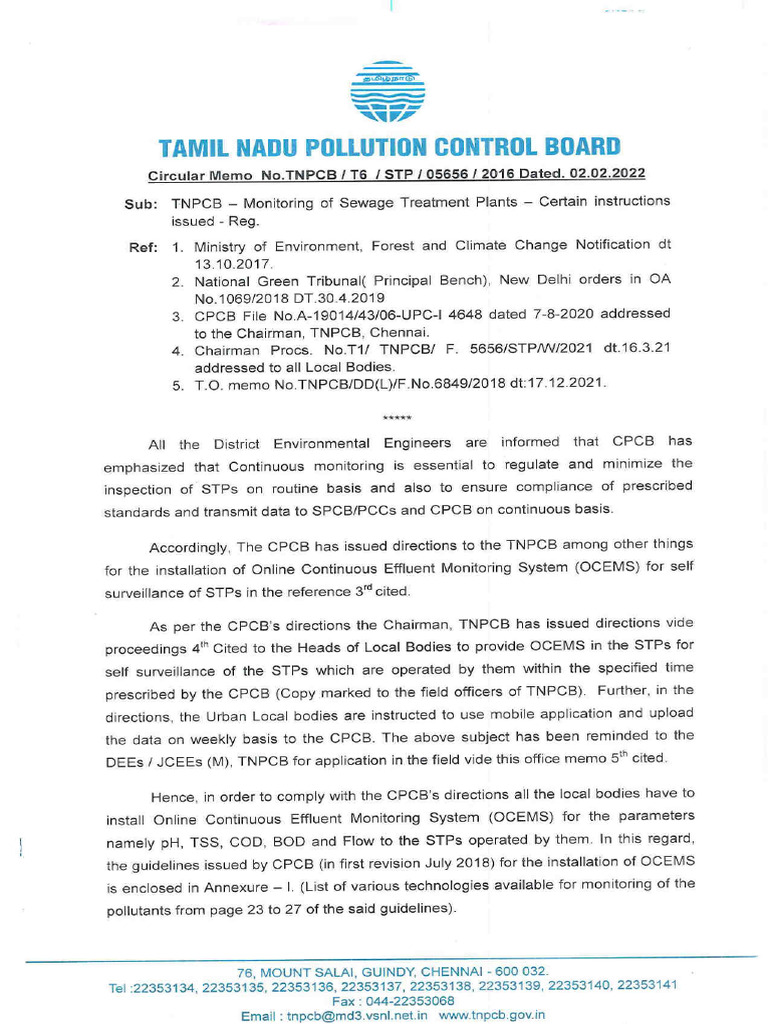 STPMonitoringLatest Guidelines TNPCB | PDF