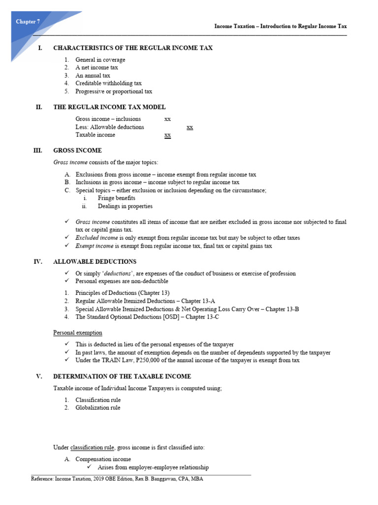 Chapter 7 - Intro to Regular Income Taxation (RIT) | PDF | Gross Income ...