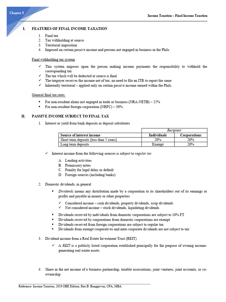 Chapter 5 - Final Income Taxation | PDF | Dividend | Taxes