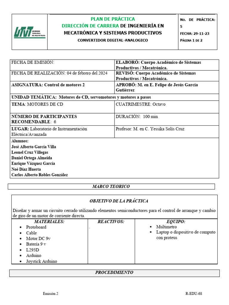 Formato de practicas para control de motores | PDF | Mecatrónica ...