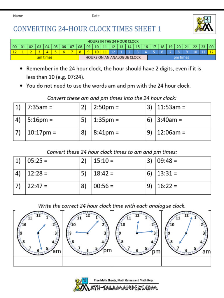 Converting 24 Hour Clock 1 | PDF