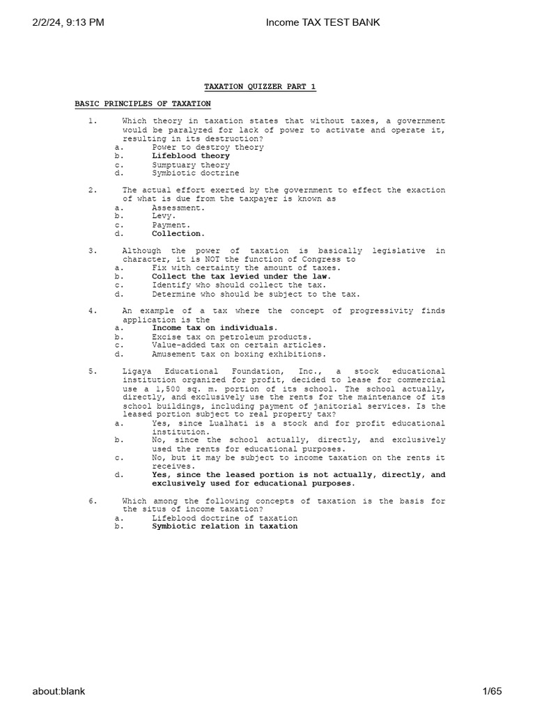 Income Tax Test Bank | PDF | Value Added Tax | Taxes