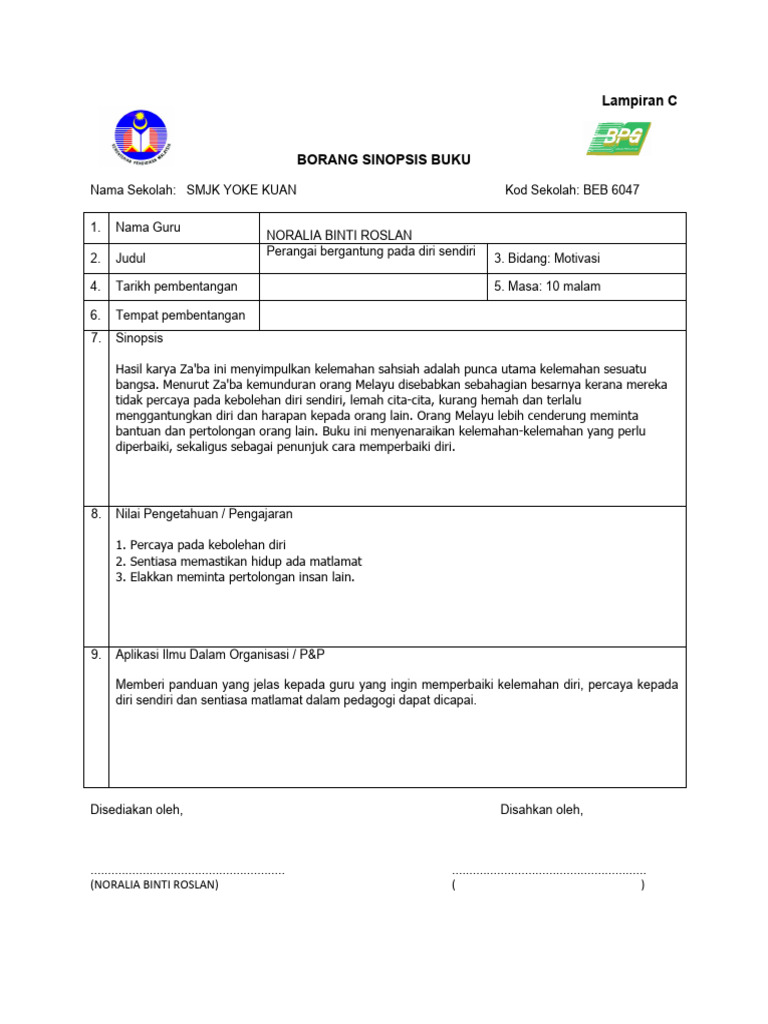 Sinopsis Perangai Bergantung Pada Diri Sendiri | PDF