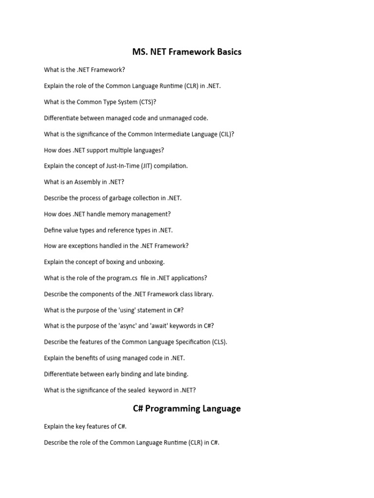 .NET Framework and C# Essentials Guide | PDF | C Sharp (Programming ...