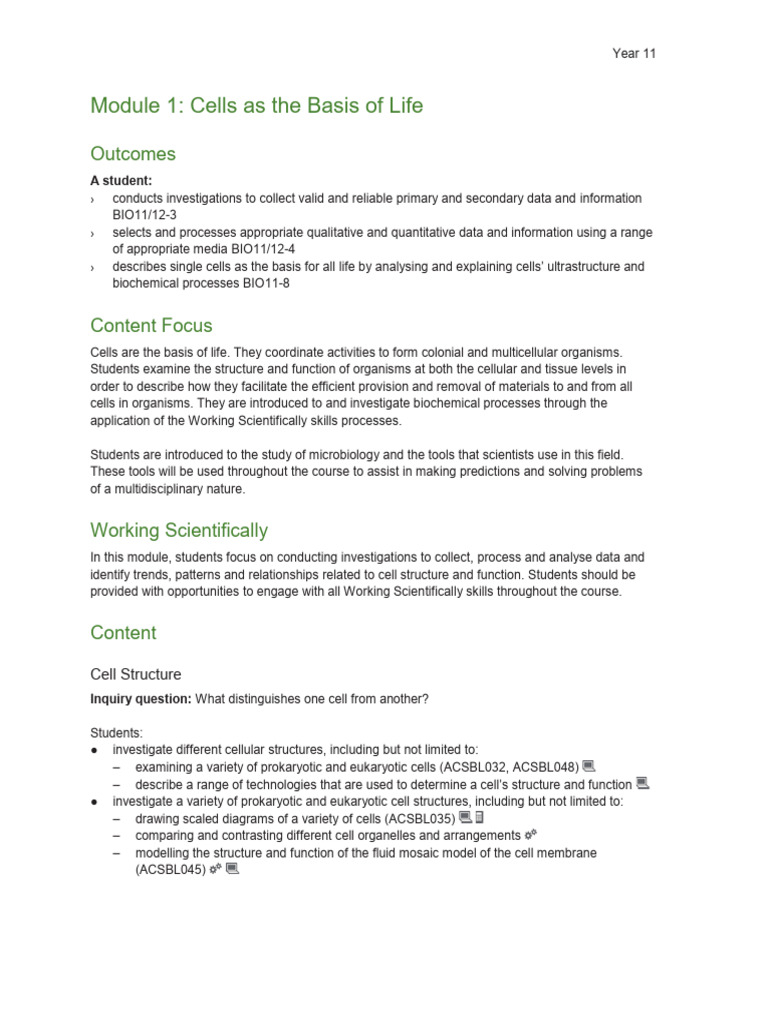 Bio 11 - Module 1 Syllabus | PDF | Cell (Biology) | Cell Membrane
