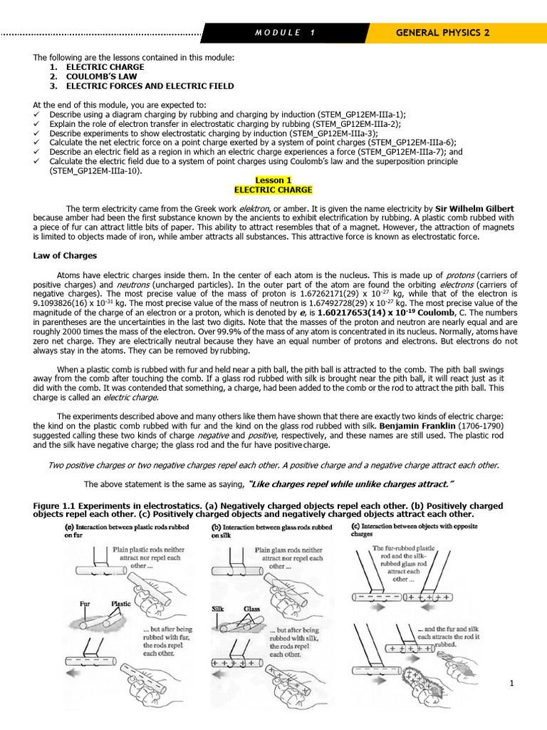 G12 General Physics 2 Q3W1 | PDF | Electric Charge | Electrical Conductor