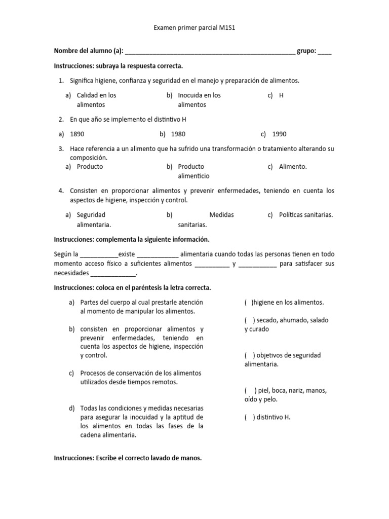 Examen M1S1 | PDF | Alimentos | Comida y bebida