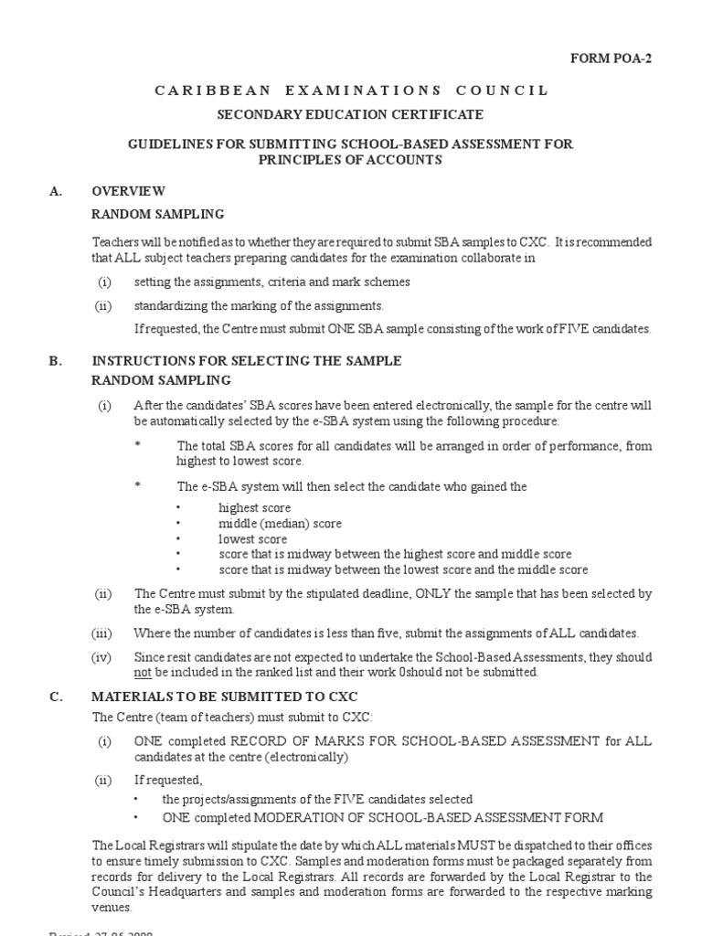 CXC POA SBA Submission Guide | PDF | Educational Assessment And ...