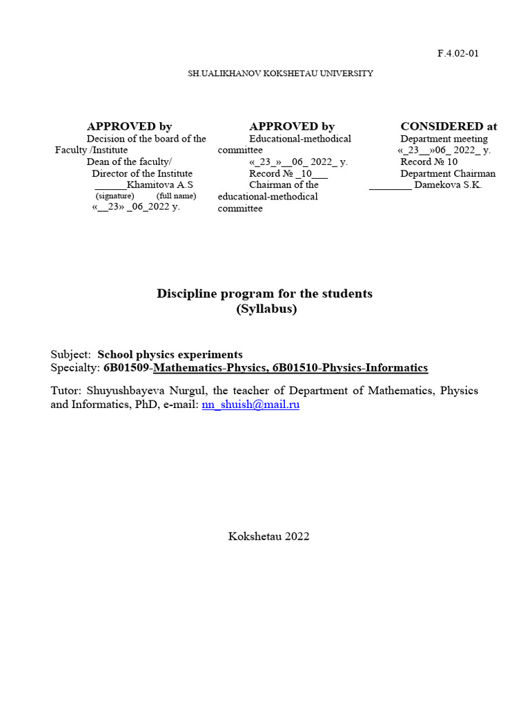 School Physics Experiments Syllabus | PDF | Science | Physics
