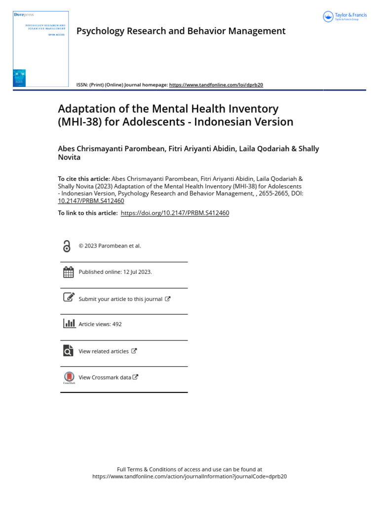 Indonesian Adolescent MHI-38 Validation | PDF | Mental Health | Adolescence