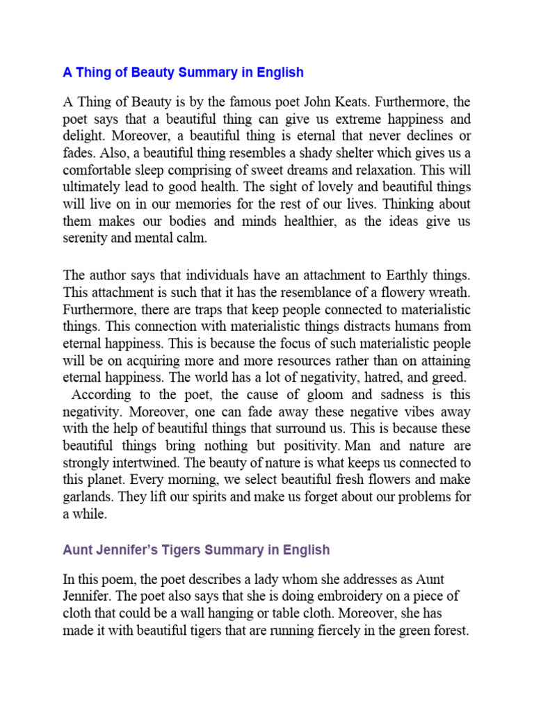 Summaries of Poem Class 12th English | PDF | Psychology | Psychological ...