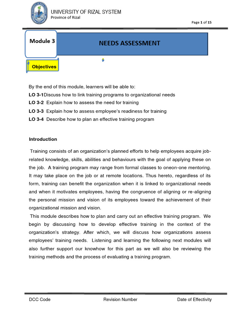 Module 3 | PDF | Needs Assessment | Instructional Design