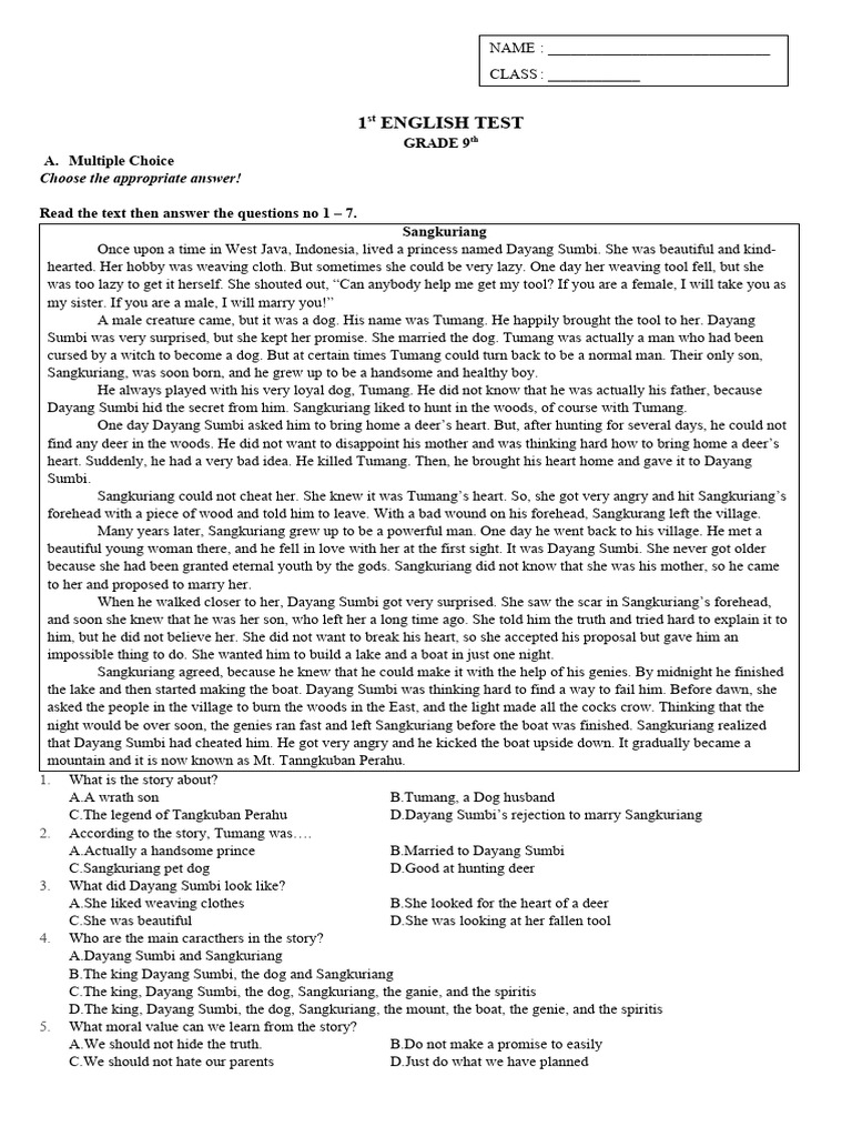 1st ENGLISH TEST | PDF