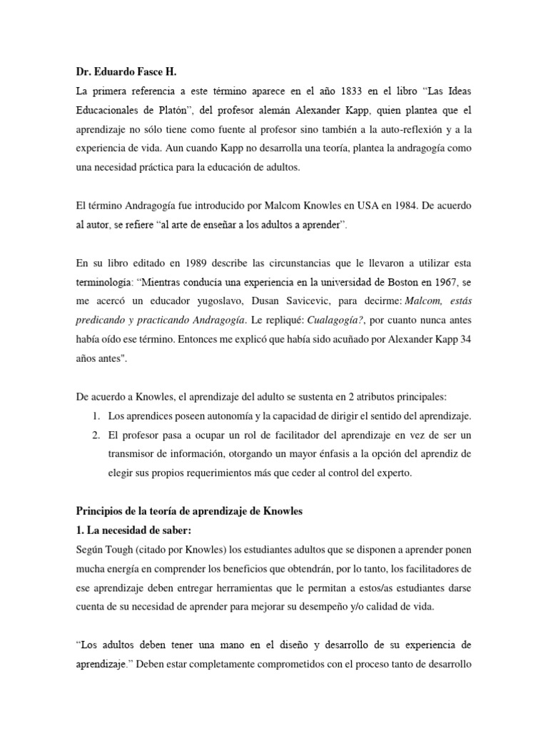 Principios de Malcolm Knowles | PDF | Aprendizaje | Experiencia