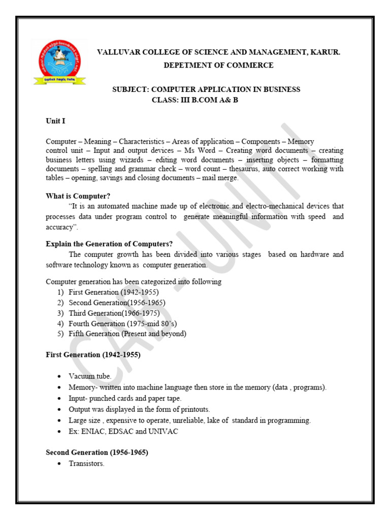 Unit I - Cab | PDF | Microsoft Word | Computer Program