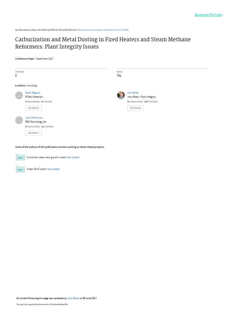 Carburization Metal Dusting Steam Methane Reformers | PDF | Carbon | Metals