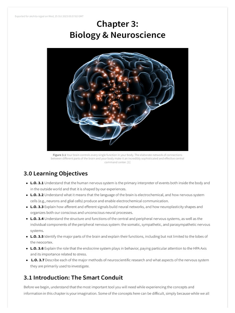 Chapter 3 - Biology & Neuroscience | PDF | Neurotransmitter | Neuron